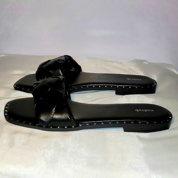Vodvob | Shoes | Womens Black Woven Open Toe Slide Sandals | Poshmark